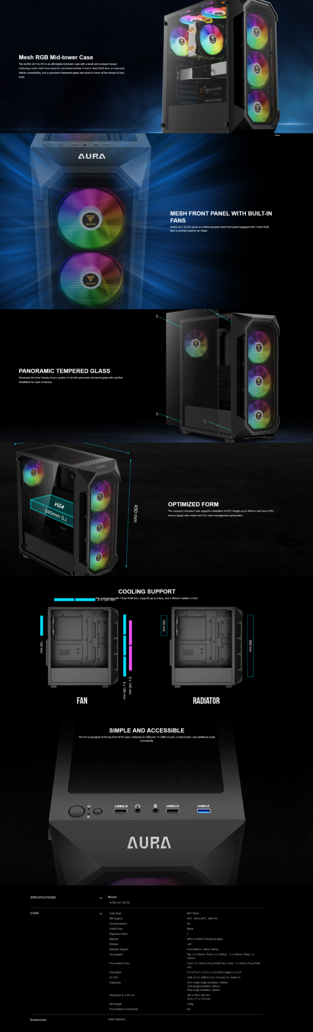 GAMDIAS AURA GC1 Elite ARGB Mid Tower Gaming Case - Hasoobi