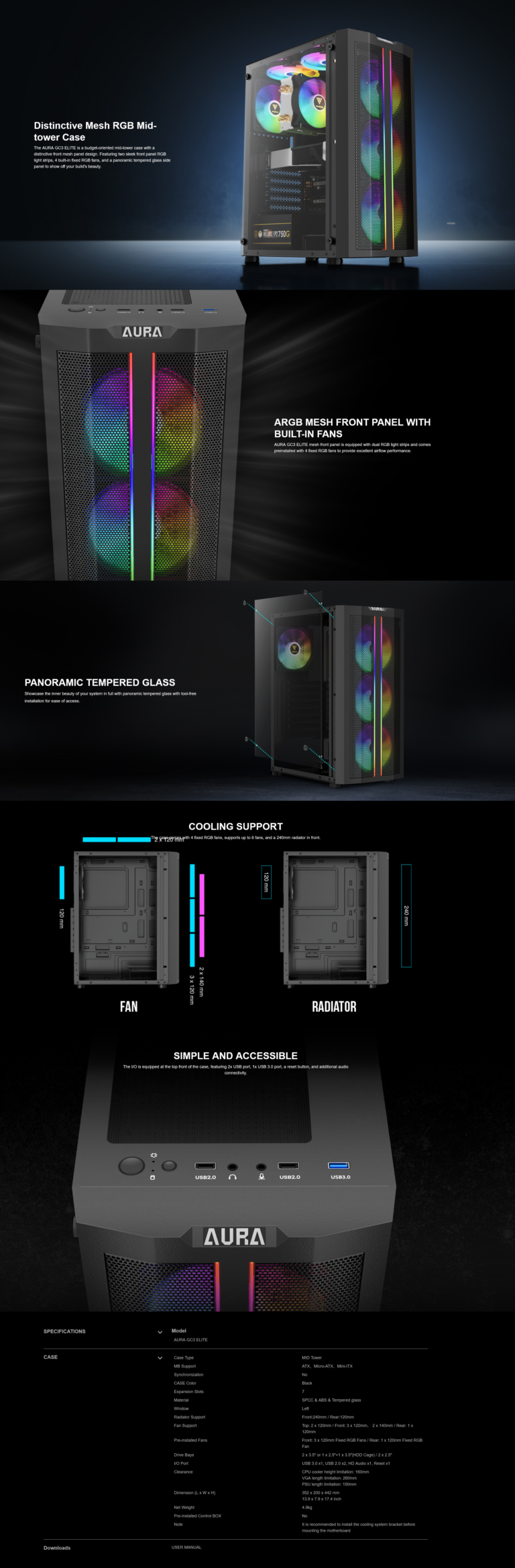 GAMDIAS AURA GC3 Elite ARGB Mid Tower Gaming Case - Hasoobi