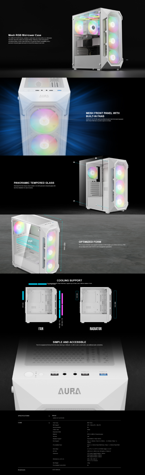 GAMDIAS AURA GC1 Elite ARGB White Mid Tower Gaming Case - Hasoobi